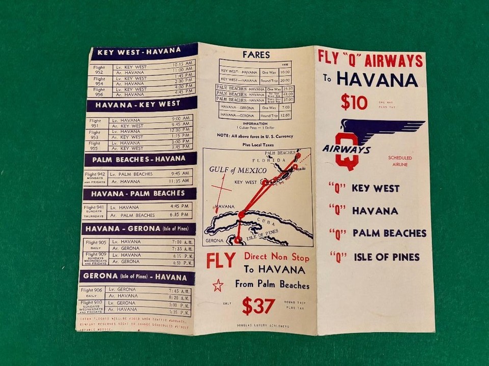 Fly "Q " Airways to Havana timetable and route map. | eBay