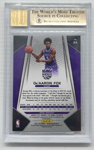 2017-18 Prizm De'Aaron Fox Fast Break Prizm Rookie Auto #24 BGS 9.5/10 ...