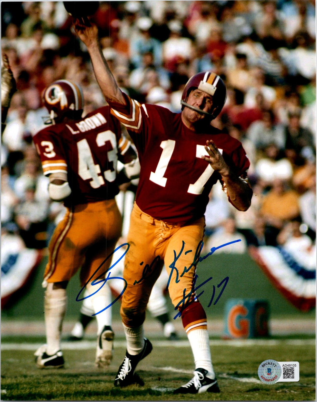 BILLY KILMER SIGNED 8X10 PHOTO BECKETT BAS COA WASHINGTON REDSKINS 5 | eBay
