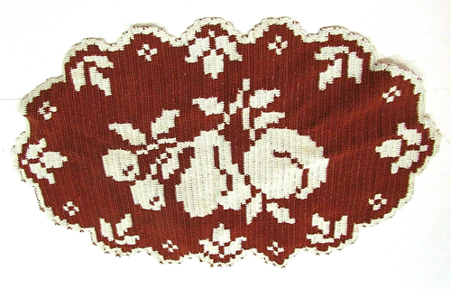 Vintage 1940's Handmade 12x19 Pear Apple Fruit Ivory Rust Brown ...