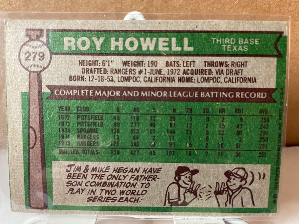 1976 RANGERS Roy Howell signed card AUTO Topps #279 Autographed | eBay
