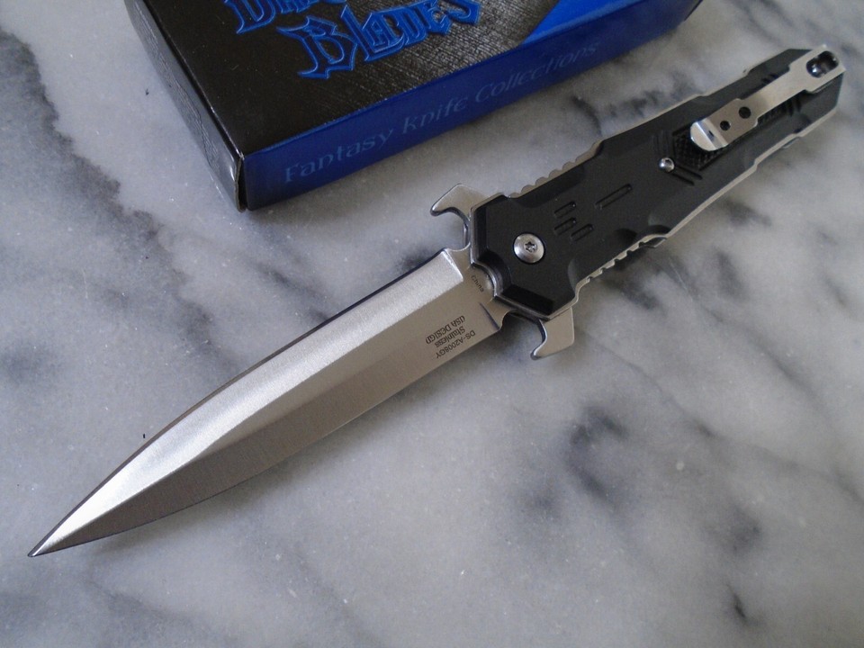 Dark Side Blades Assisted Open Stiletto Dagger Knife w Pocket Hook DS ...