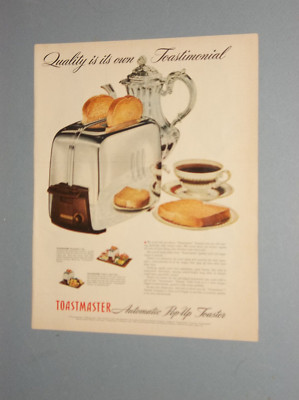 1950 TOASTMASTER AUTOMATIC ELECTRIC POP-UP TOASTER AD CHROMIUM PLATED ...