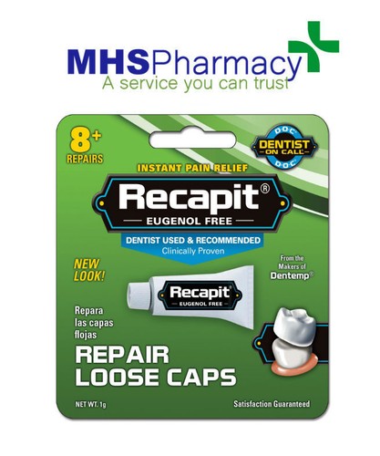 2 x RECAPIT No Mix Cement Loose Caps And Crowns 8+ repairs Tooth ...