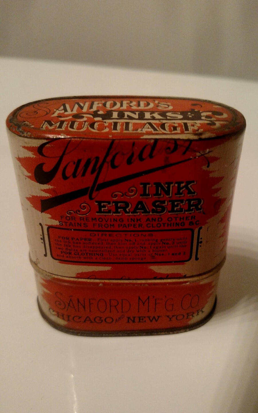 advertising tin box can antique anfords inks mucilage eraser | eBay