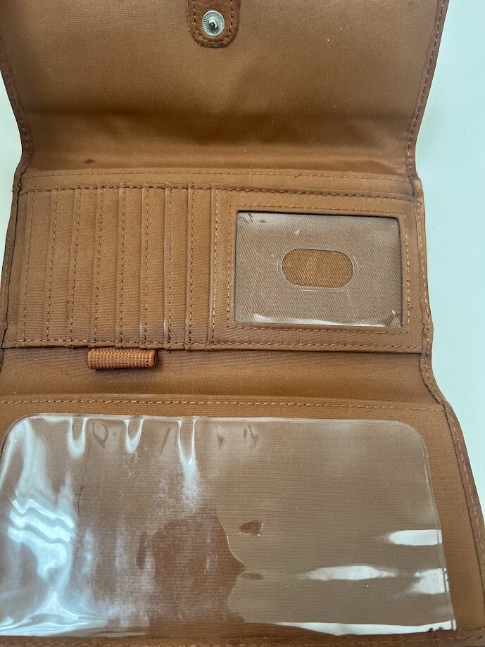 Vintage Fossil Womens Brown Leather Wallet Tri-fold Patchwork Rainbow ...