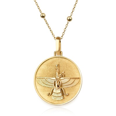 Gold Faravahar Necklace, Ancient Persian Charm, Spiritual Jewelry ...