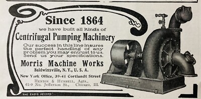 1905 AD.(N18)~MORRIS MACHINE WORKS, BALDWINSVILLE, NY. CENTRIFUGAL ...