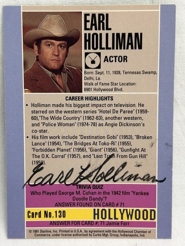 Earl Holliman American Actor #130 Signed Hollywood Starline Trading ...