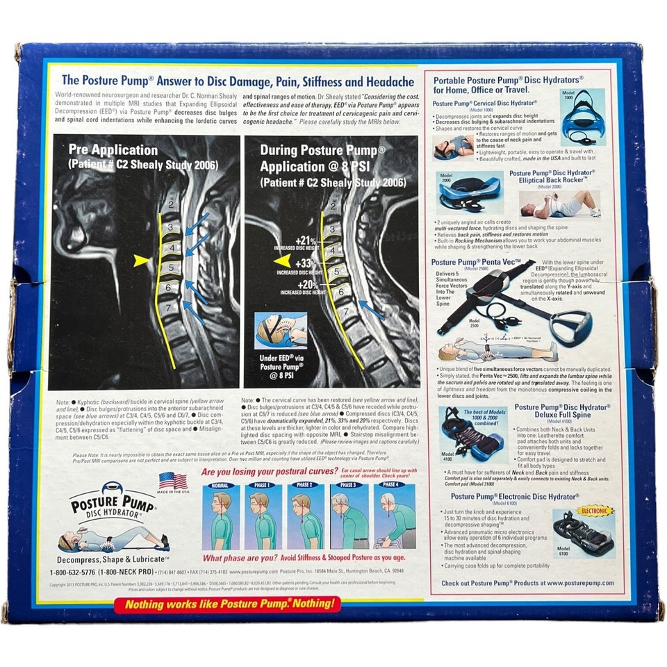 Posture Pump Pro Model 1000 Cervical Disc Hydrator Neck Exerciser Spine ...