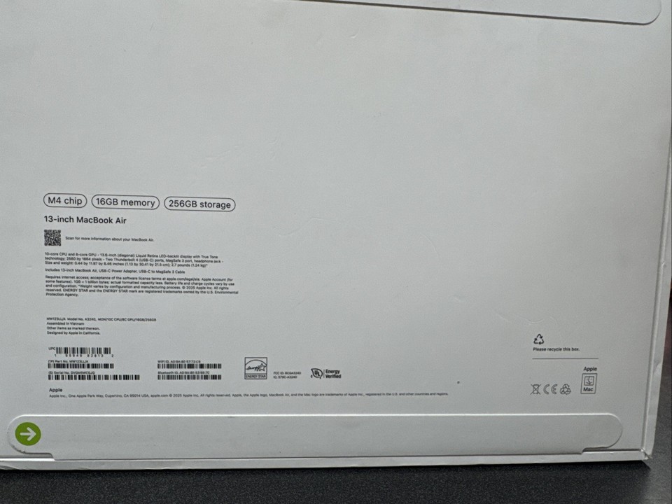 apple MacBook Air 13” M4 Pro P-core mw123ll/a 16gb 256gb Midnight Blue ...