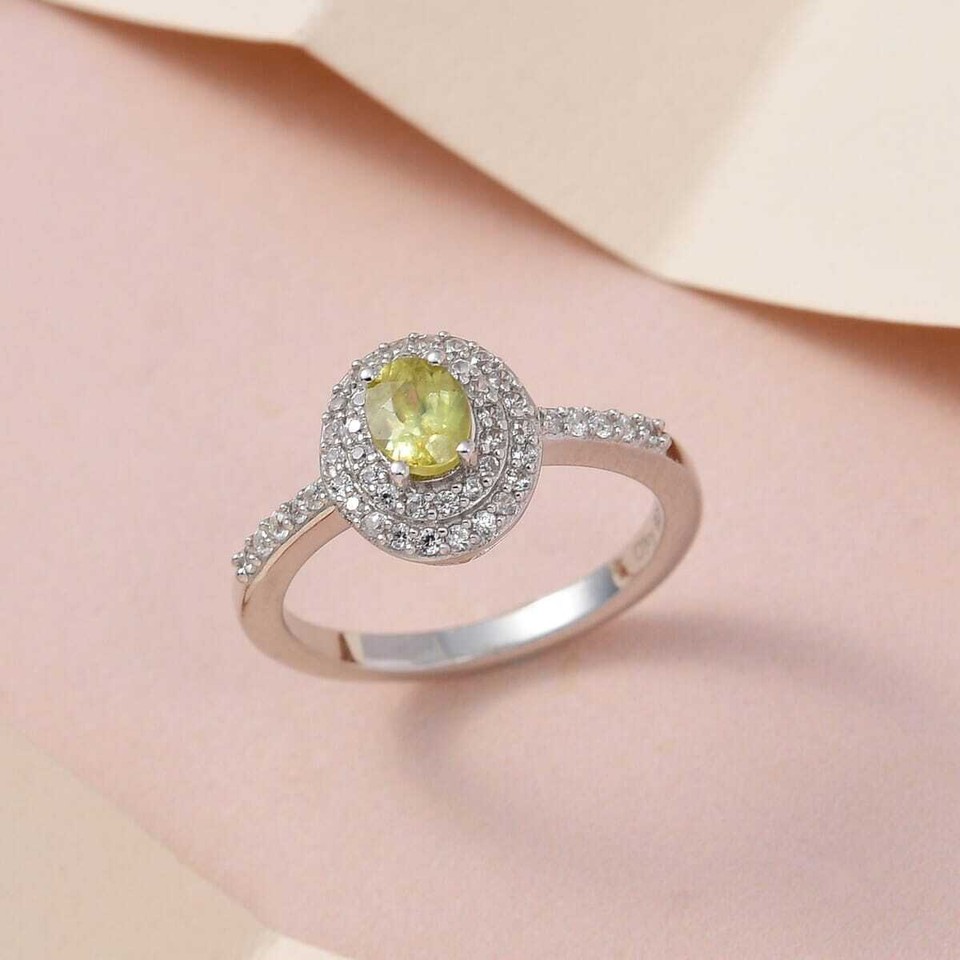 0.85ctw AAA Sava Sphene & Zircon Halo Ring Platinum Plated Sterling ...