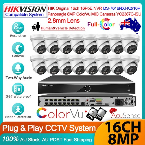 Hikvision 12MP 16CH 4K 8MP ColorVu POE IP Camera 2Way Audio CCTV Home ...
