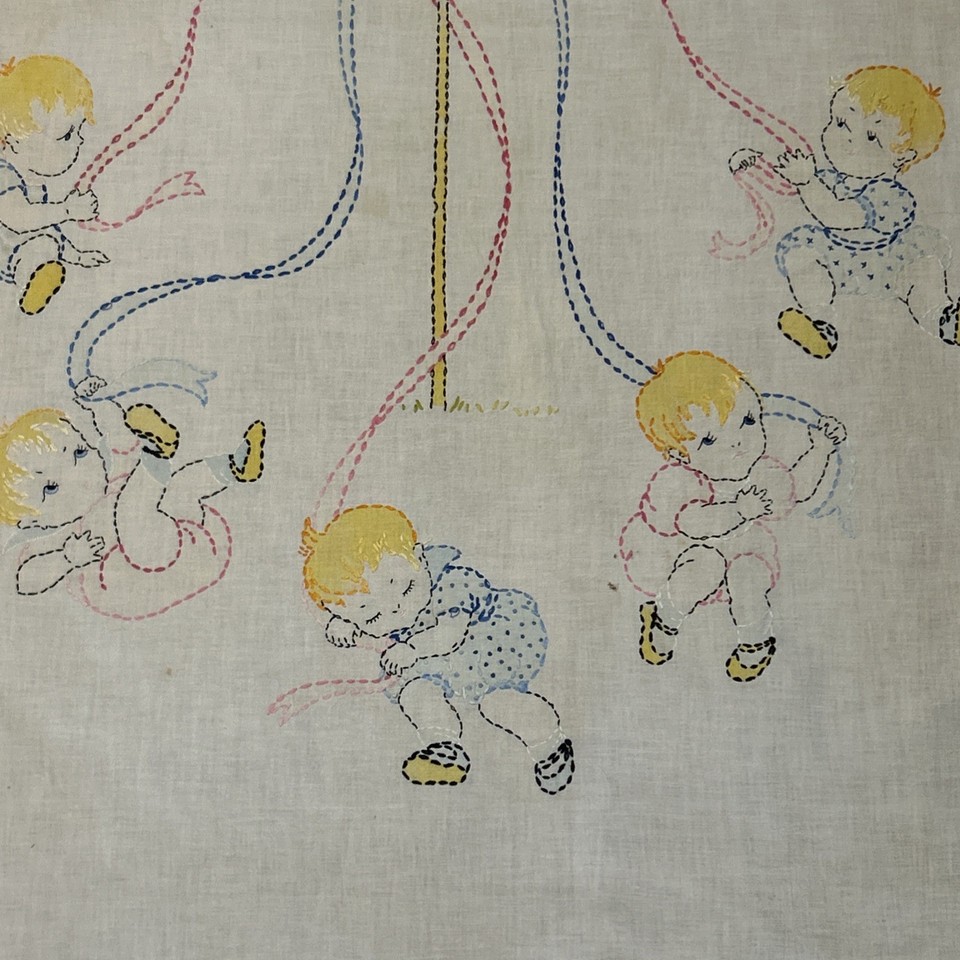 VTG Baby Blanket Quilt Embroidered Cross Stitch For A Crib 34”x62” | eBay