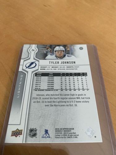 Tyler Johnson 2019-20 Upper Deck Series 1 Ice Hockey #24 NHL Tampa Bay ...
