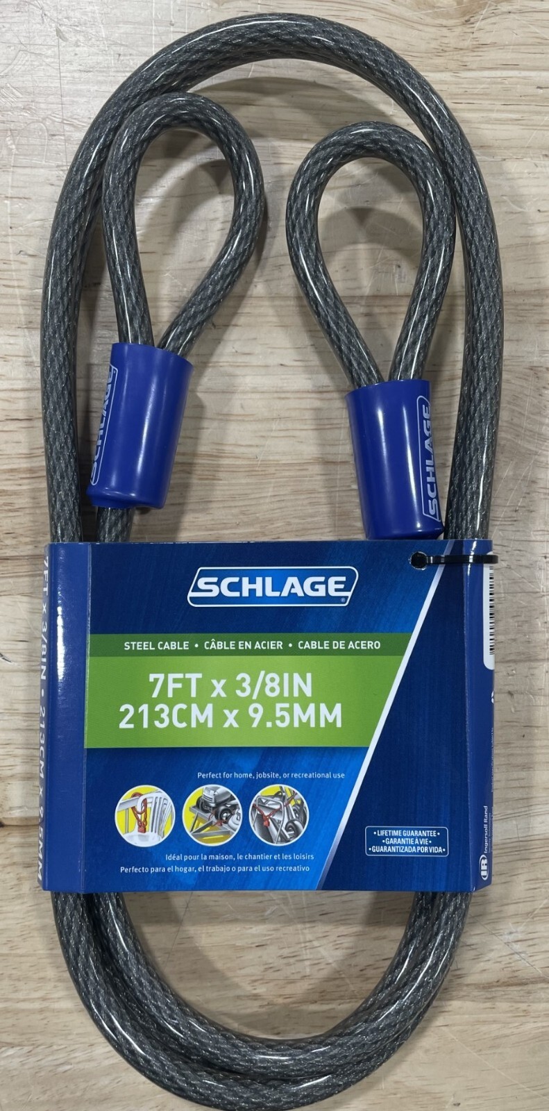 Schlage 999256 Double Loop Cable, Flexible Steel, 3/8 in. Diameter, 7 ...