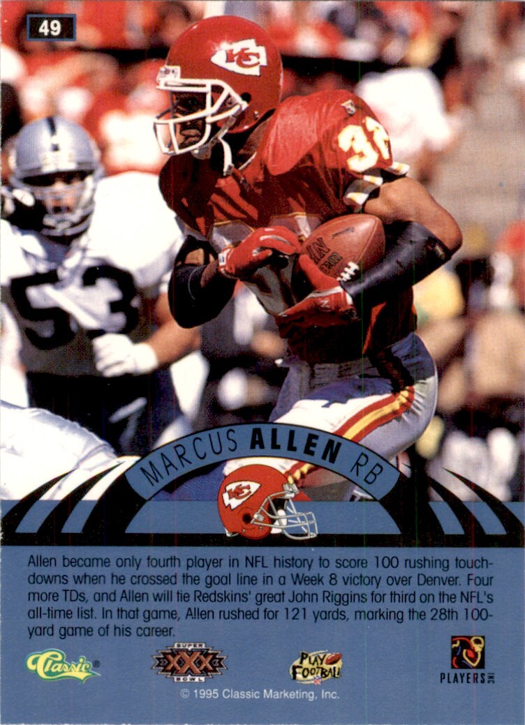 1996 Classic NFL Experience Marcus Allen Kansas City Chiefs #49 NFL ...