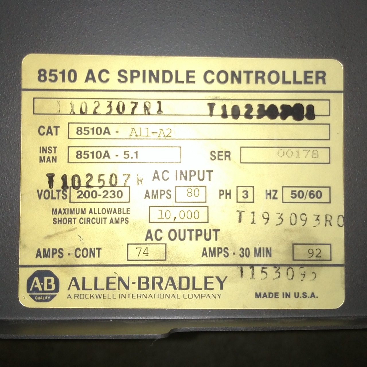 Allen Bradley 8510A-A11-A2 Digital Ac Spindle Drive. - USED | eBay