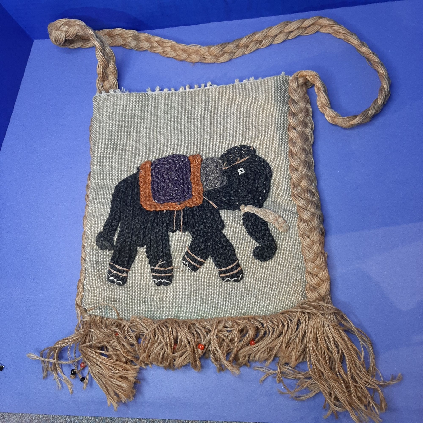 Hobo Fringed Bag Elephant Applique Braided Hemp Strap… - Gem