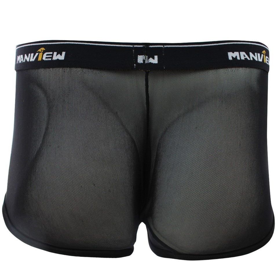 Sexy Men Mesh Sheer See-through Swim Trunks Pouch Boxer Briefs Shorts ...