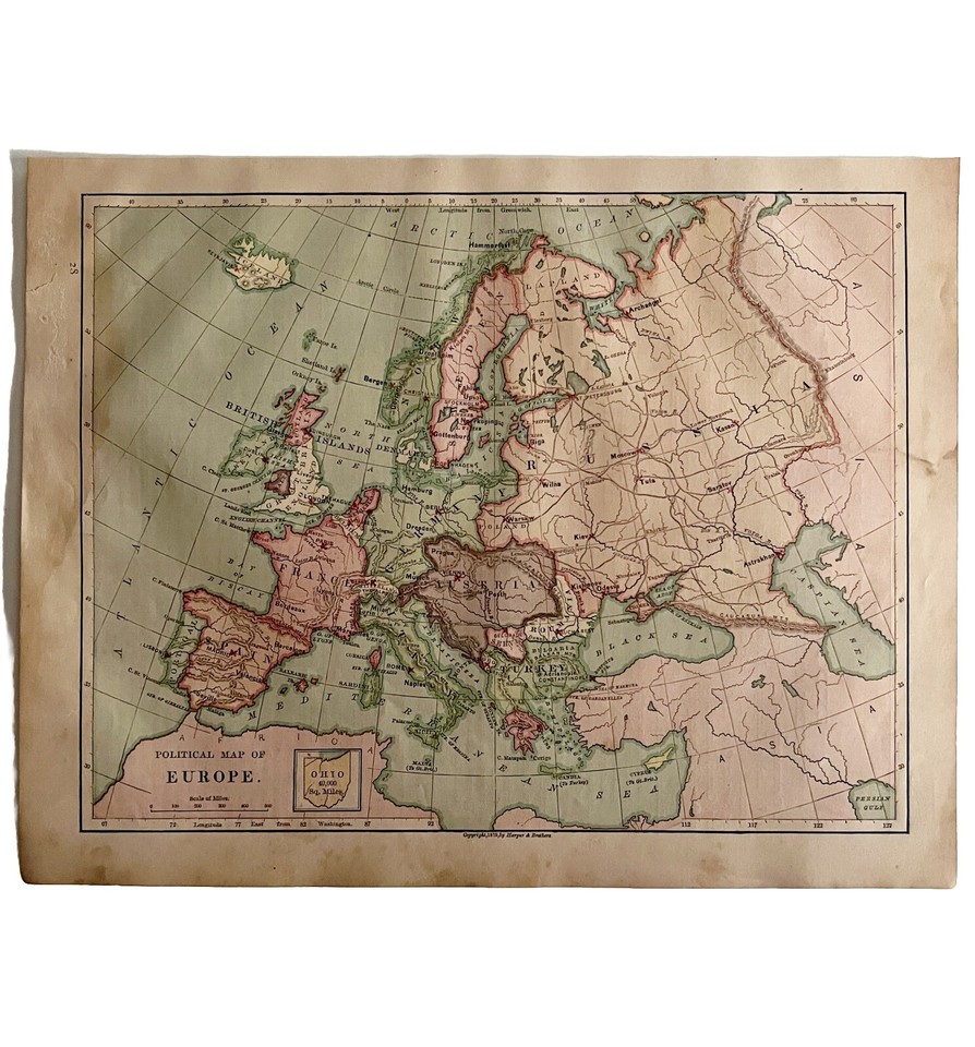 1879 Political Map Europe And Western Asia Victorian Geography 1st ...