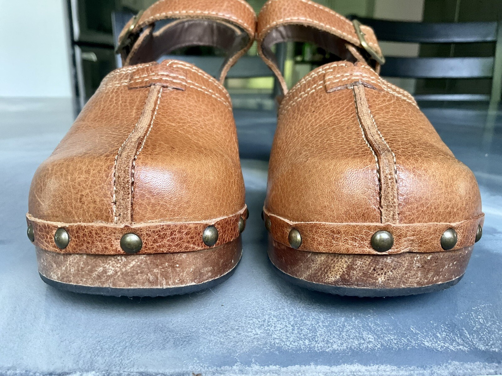 Vintage Candies Mary Jane Clogs Y2K Tan Leather Wood Nailheads SIZE 4 ...