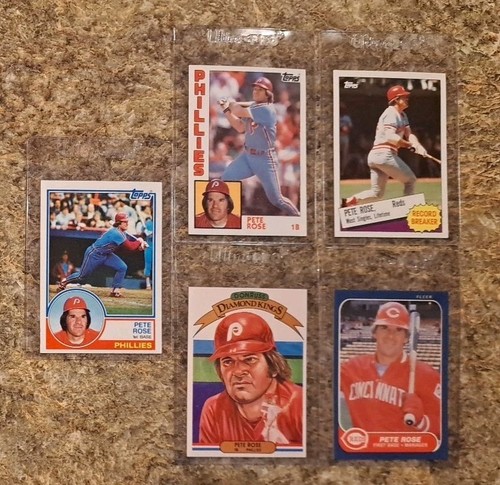 (5) Pete Rose 1983 Topps card 1982 1984 1985 1986 Fleer Donruss Reds ...