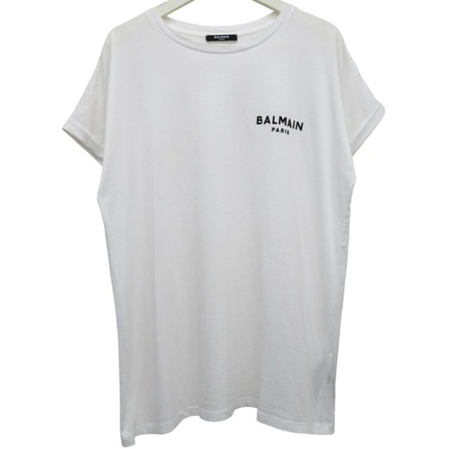 BALMAIN Short Sleeve Logo Print T-Shirt Cut and Sewn S White Women USED | eBay