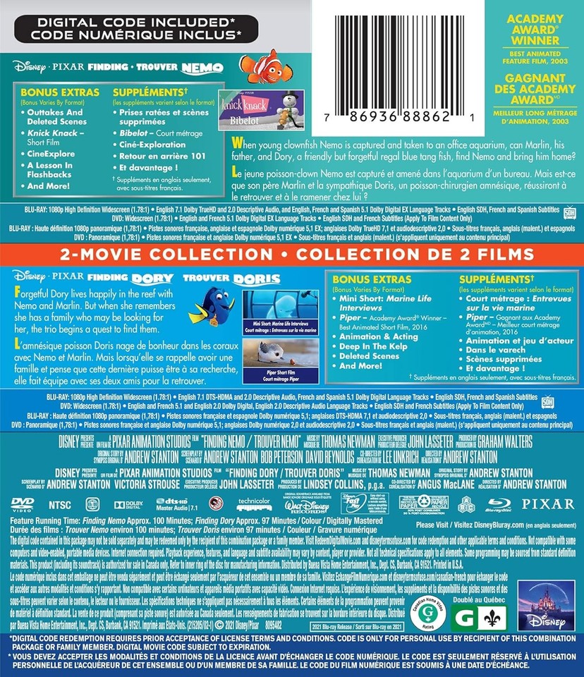 FINDING NEMO/FINDING DORY 2-MOVIE COLLECTION (Bilingual) (Blu-ray) | eBay