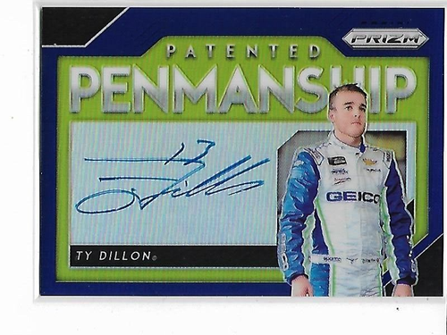 TY DILLON 2019 PANINI PRIZM PATENTED PENMANSHIP BLUE PRIZM AUTOGRAPH 12 ...