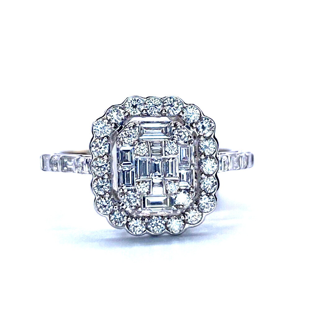 14k WG Baguette/Round Cut Diamond Ring - Gem