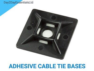 Adhesive Cable Tie Base Self Sticky Mounts Black Tidy Way Zip - All ...