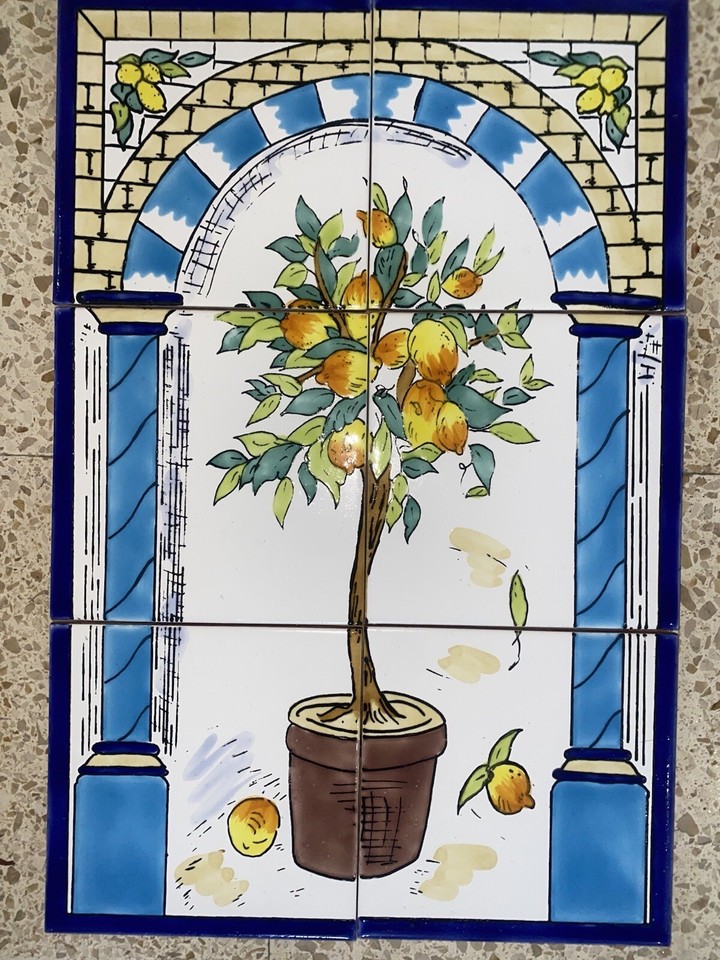 Ceramic Tile Mural Backsplash Lemon Tree Wall Mosaic Deco Hand Painted ...