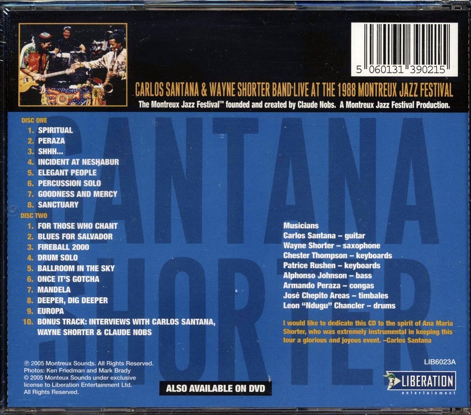CD Carlos Santana, Wayne Shorter Band - Live At The 1988 Montreux Jazz ...