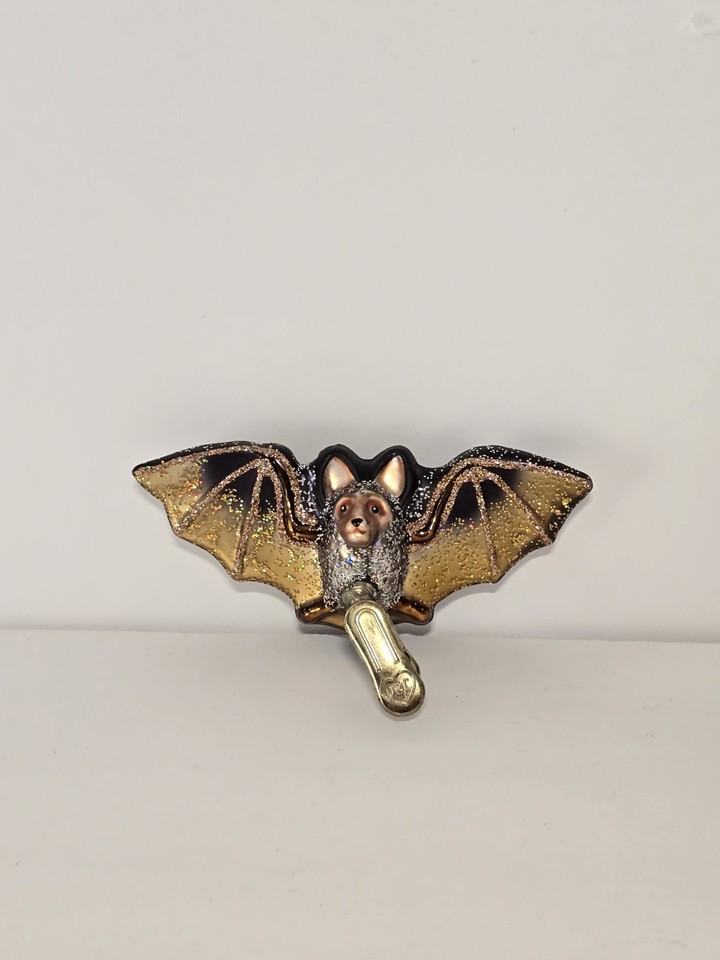 Old World Christmas Halloween Ornament Clip On Bat Glitter Blown Glass ...