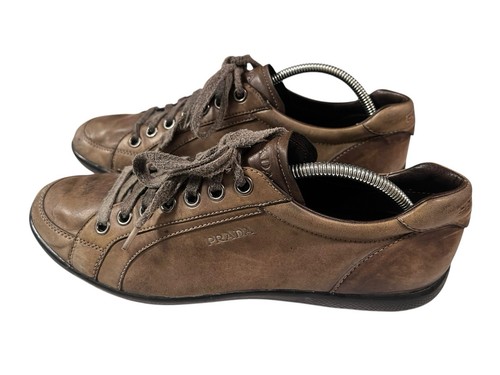 Vintage PRADA 1835 Aged Leather SNEAKERS LOW TOP LACE UP US 8.5 EU 42 | eBay