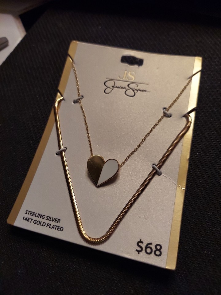 Jessica Simpson Sterling Silver 14K Gold Plated Toggle Necklace 18 ...