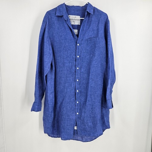 Frank & Eileen Mary Shirt Dress Blue Linen Button Down Long Sleeve ...