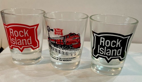 3 Rock Island Railroad Shot Glasses- Red, Black & A Engine. New. Clear ...