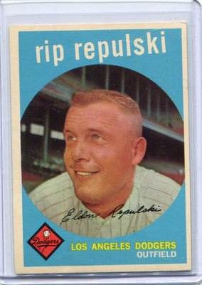 1959 Topps Baseball Card Rip Repulski Los Angeles Dodgers Near Mint ...