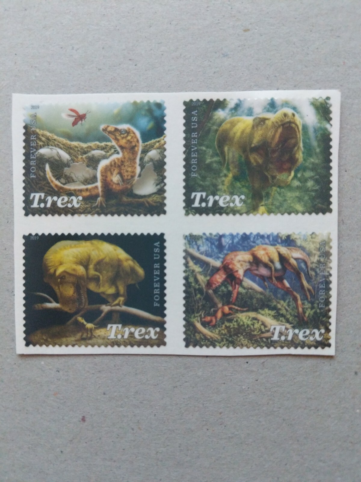 MNH 2019 T Rex Dinosaur Set of 4 Forever Stamps U.S. #5410-13 | eBay