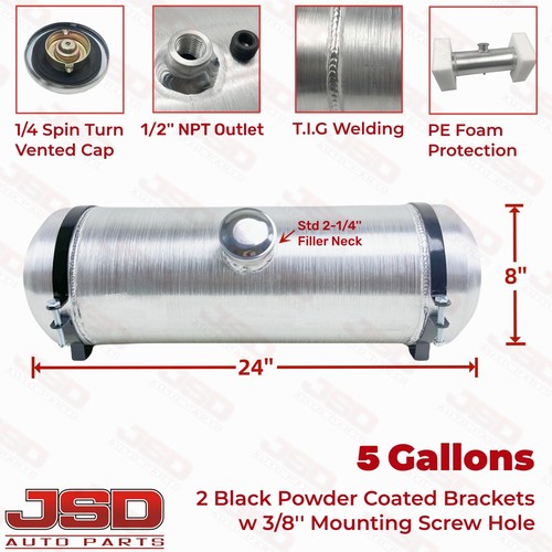 8x24'' 5 Gallon Center Fill 1/2 NPT Aluminum Spun Gas Tank Round Fuel ...