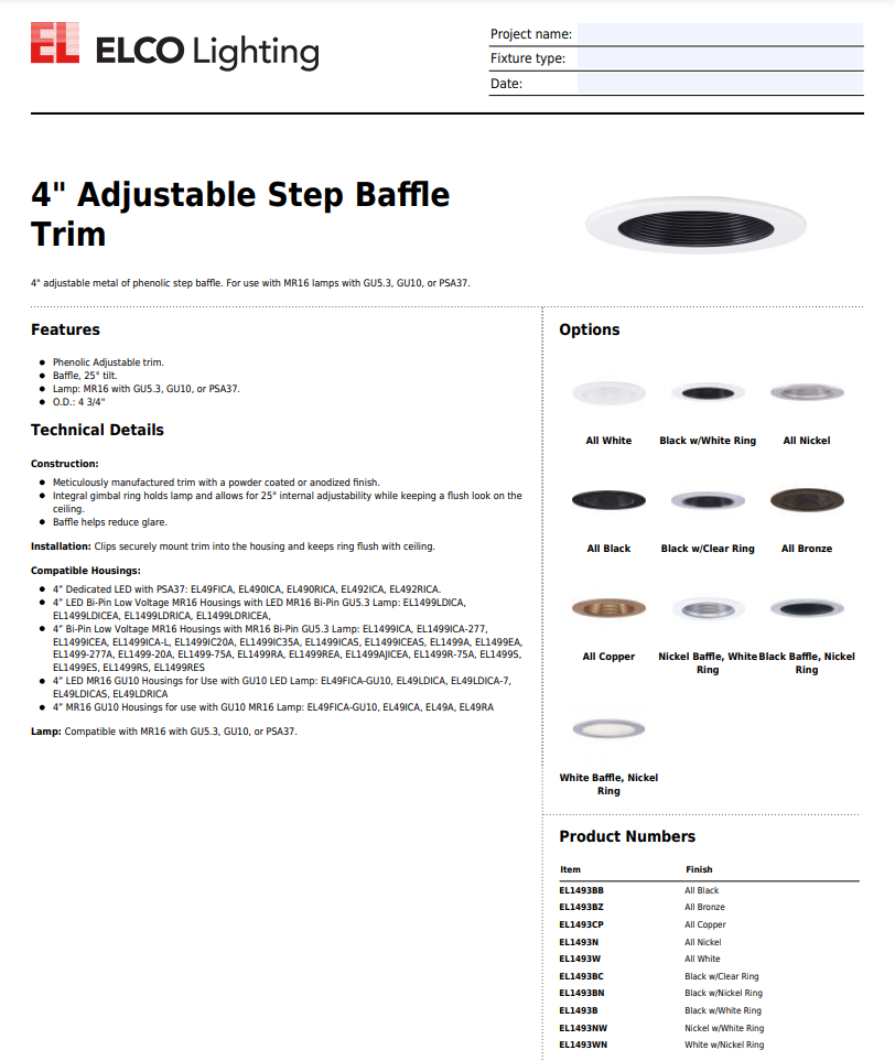 EL1493CP ELCO 4" ALL COPPER adjustable metal of phenolic step baffle ...