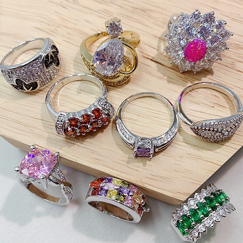 100Pcs Wholesale Colorful Crystal Mixed Rings Bulk Finger Band Ring ...