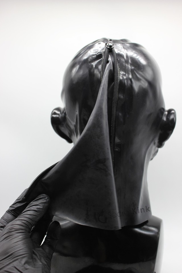 BLACK LATEX HOOD BEARDED FACE RUBBER MASCULINE GAY GIMP FETISH MASK ...