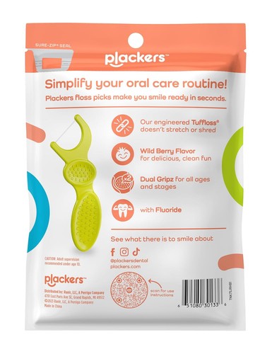 Plackers Kids Dual Gripz Floss Picks with Double Grip Handle, Wild ...