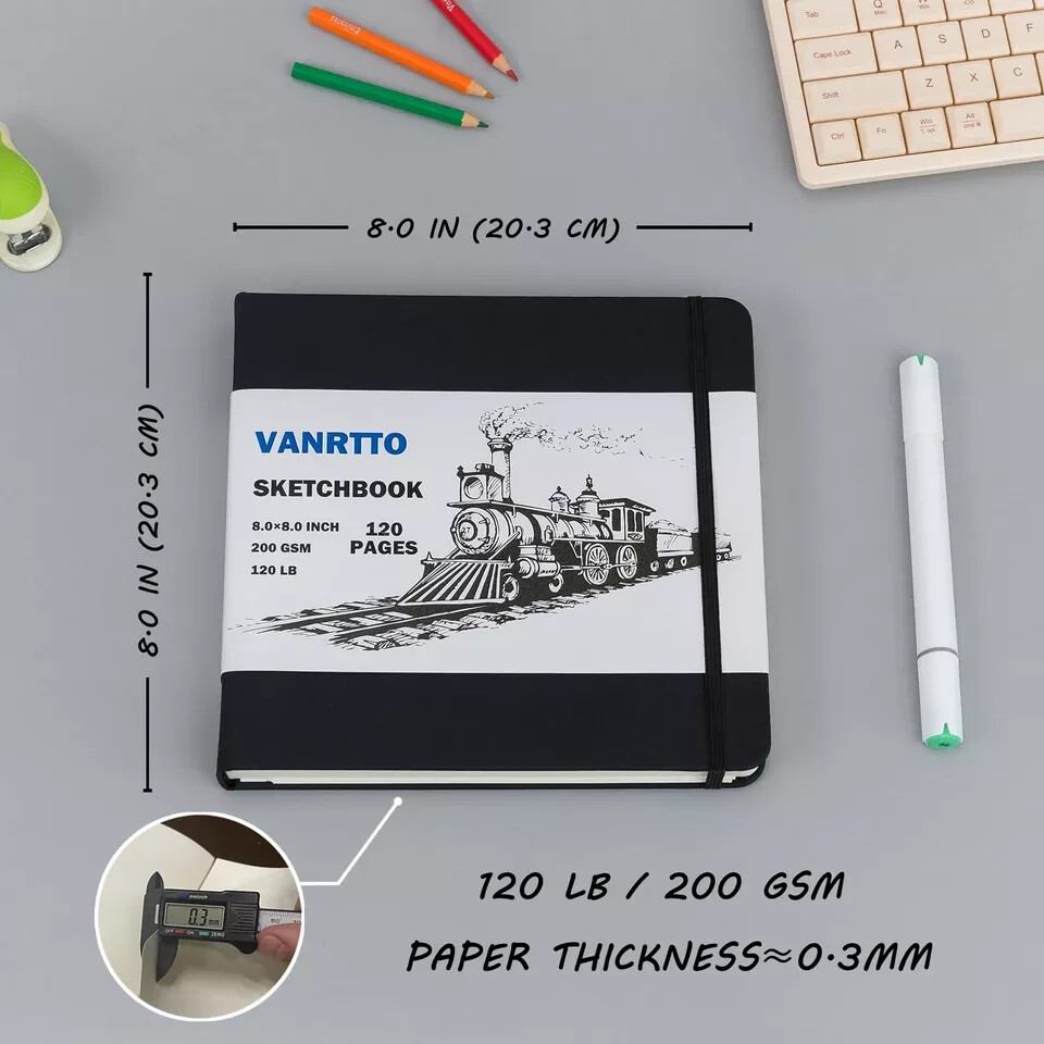 Hardcover Sketch Book, Square Sketchbook with 120LB/200GSM Thick ...