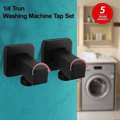 ACA Luxury Washing Machine Taps Pair 1/4 Turn Laundry Stops Black ...
