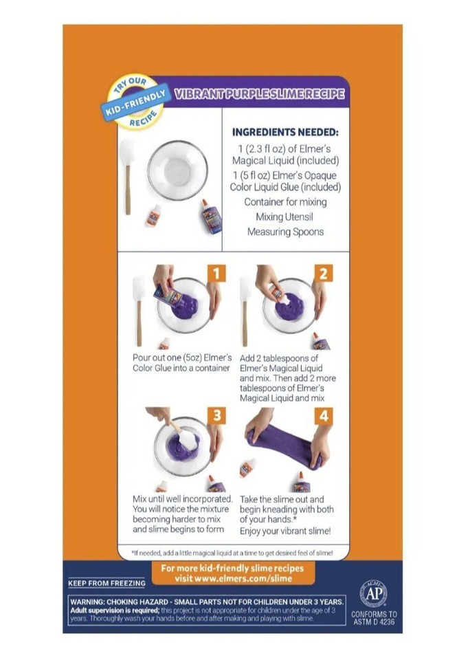 NEW! ELMER'S COLOR SLIME KIT (2) 5 Oz. Color Glue (2) 2.3 Oz. Magical ...