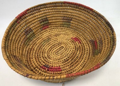 Vintage 14" Egyptian Northern African Polychrome Reed Straw Woven Coil ...